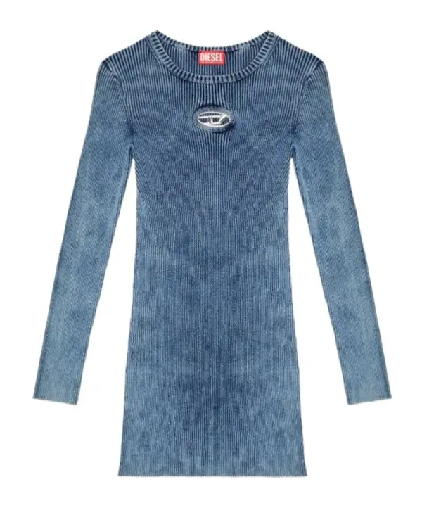 DIESEL® Ribbed-knit Long-sleeve Mini Dress - Blue