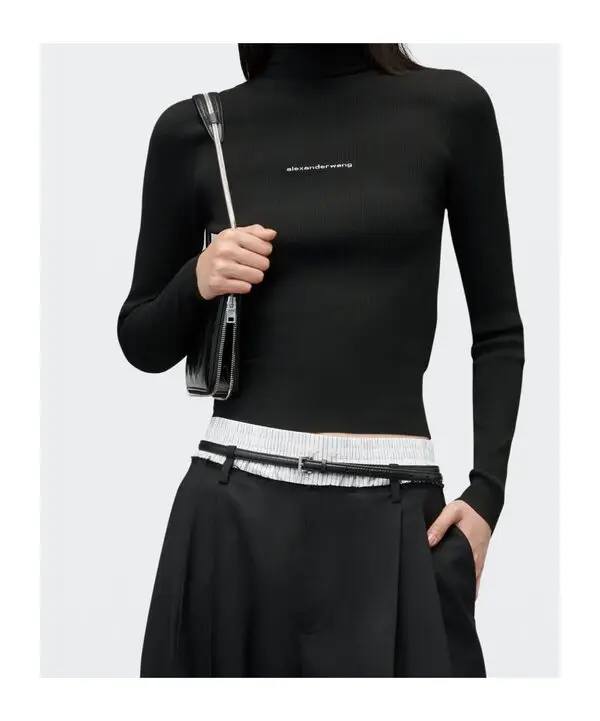 Alexander Wang Jacquard Logo Long Sleeve Turtleneck