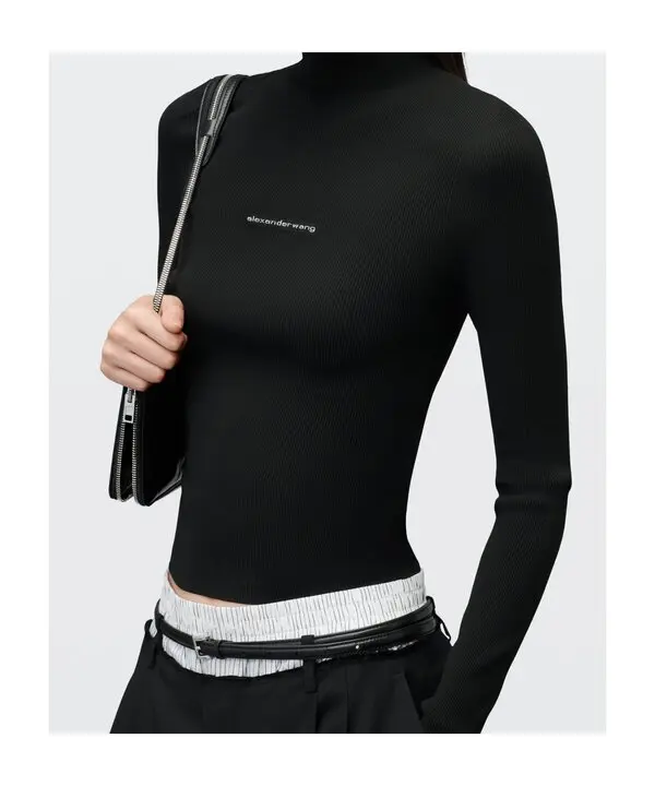 Alexander Wang Jacquard Logo Long Sleeve Turtleneck