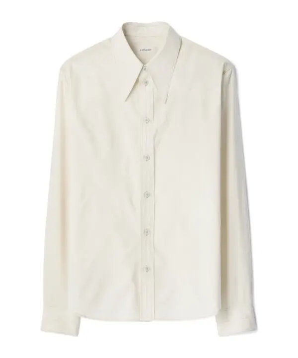 LEMAIRE Pointed Collar Shirt In Washed Cotton And Silk - Faint Frost
