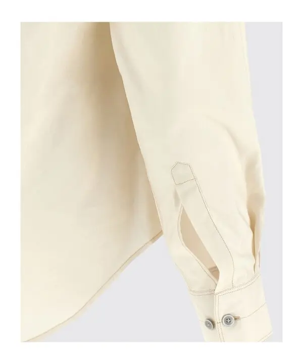 LEMAIRE Pointed Collar Shirt In Washed Cotton And Silk - Faint Frost