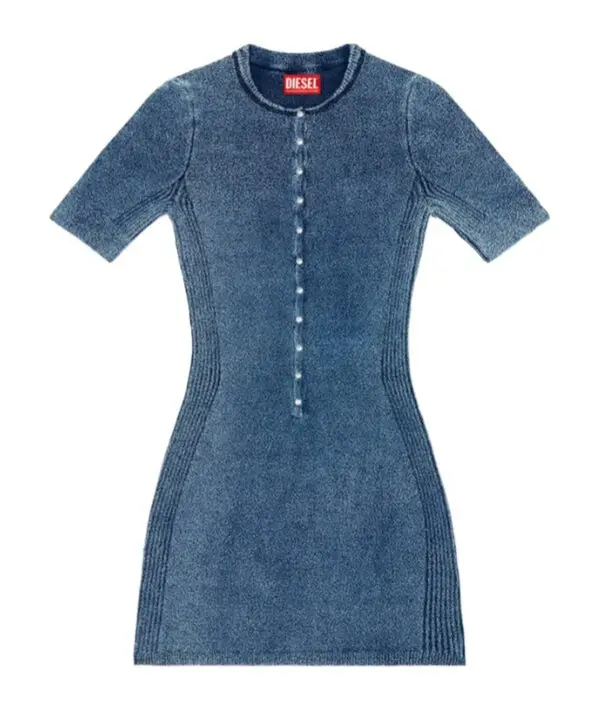 DIESEL® Short Dress In Indigo Boucle Knit