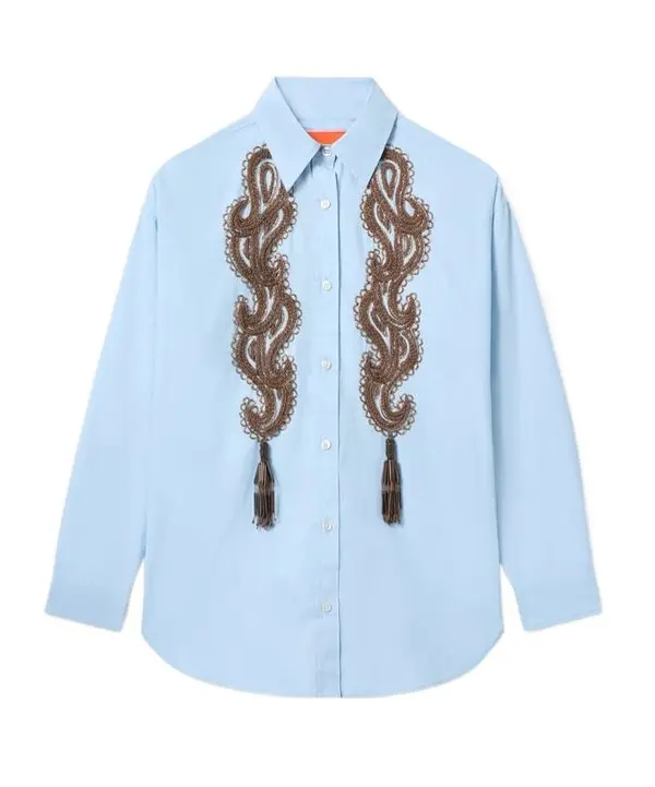 La DoubleJ Peony Placéee Embroidered Cotton Shirt