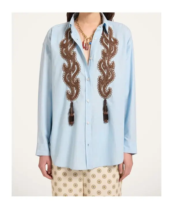 La DoubleJ Peony Placéee Embroidered Cotton Shirt