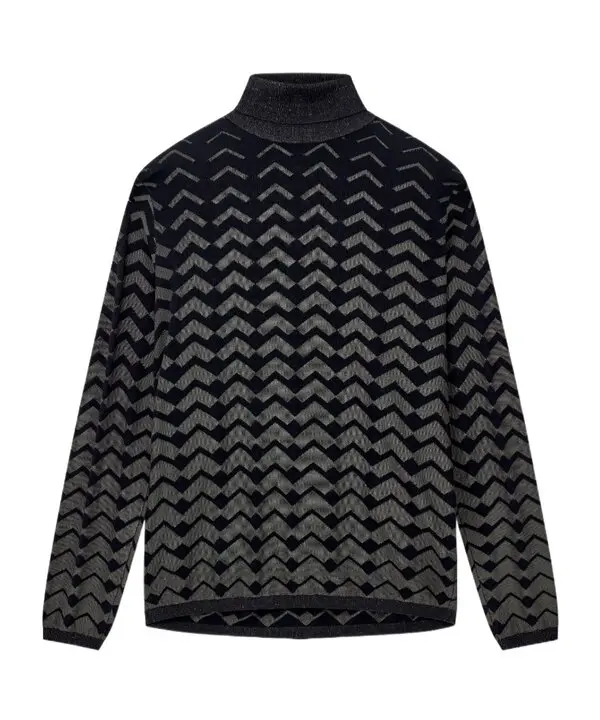 Emporio Armani Two-tone Chevron Pattern Turtleneck Knitted Jumper