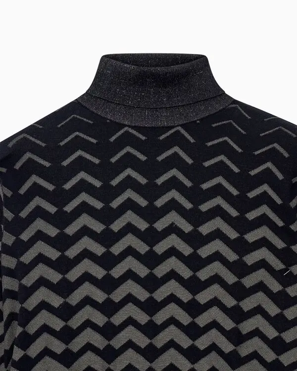 Emporio Armani Two-tone Chevron Pattern Turtleneck Knitted Jumper
