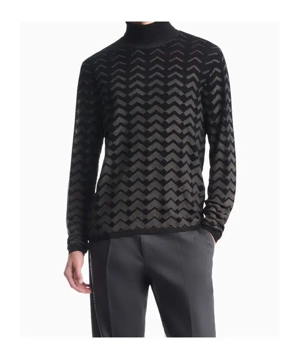 Emporio Armani Two-tone Chevron Pattern Turtleneck Knitted Jumper