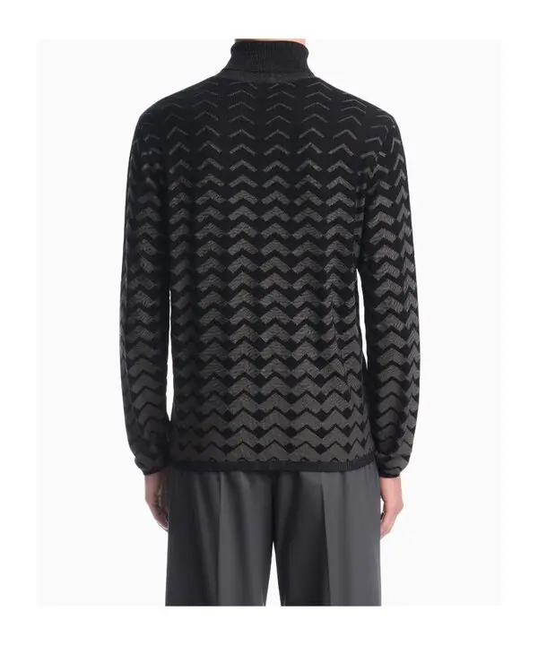 Emporio Armani Two-tone Chevron Pattern Turtleneck Knitted Jumper
