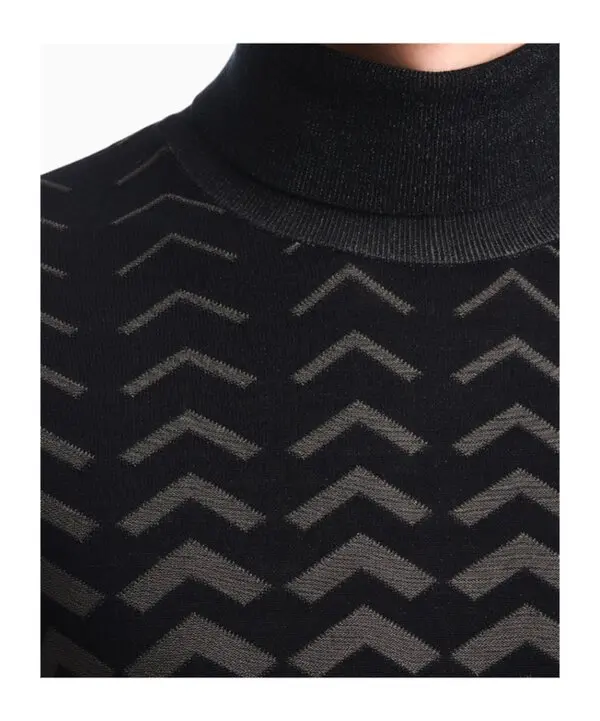 Emporio Armani Two-tone Chevron Pattern Turtleneck Knitted Jumper