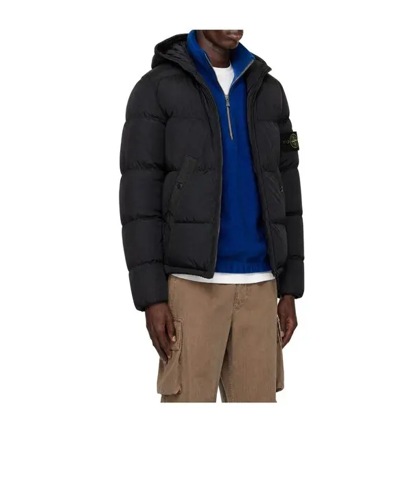 Stone Island Padded Hooded Zip-up Jacket - Black