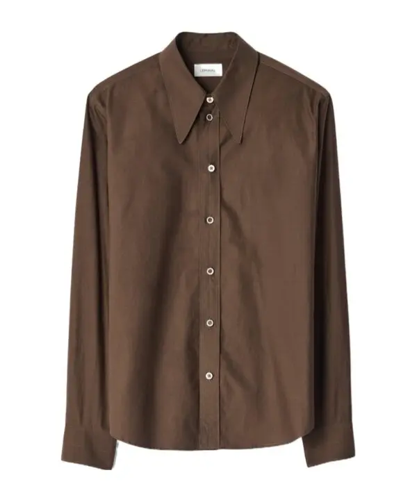 LEMAIRE Pointed Collar Button-up Shirt In Washed Cotton Silk - Truffle