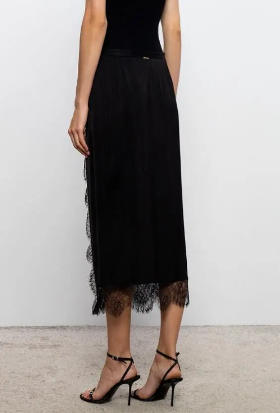 TWINSET Lace-detail Ribbed Knit Midi Skirt