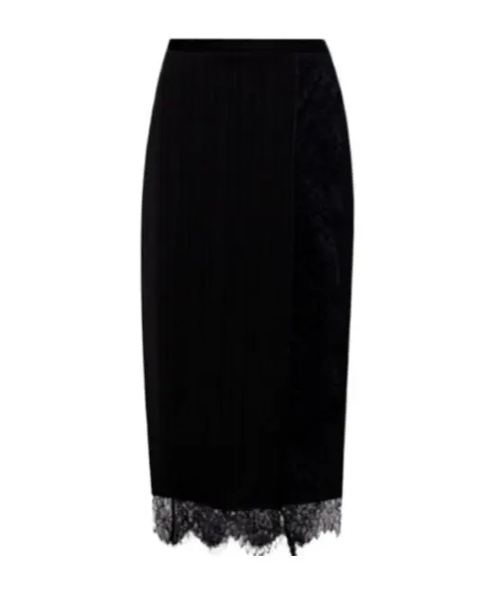 TWINSET Lace-trim Pleated Midi Skirt - Black