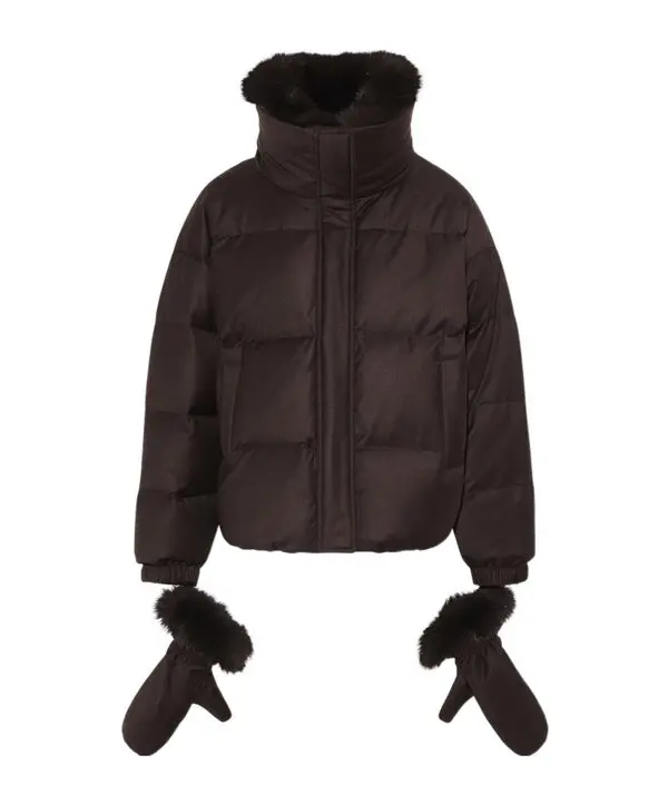 YVES SALOMON Zip-up Cropped Puffer Jacket - Brown