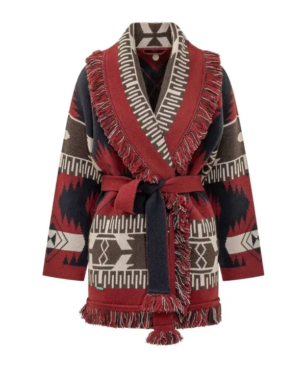Alanui Icon Jacquard Belted Cardigan - Red