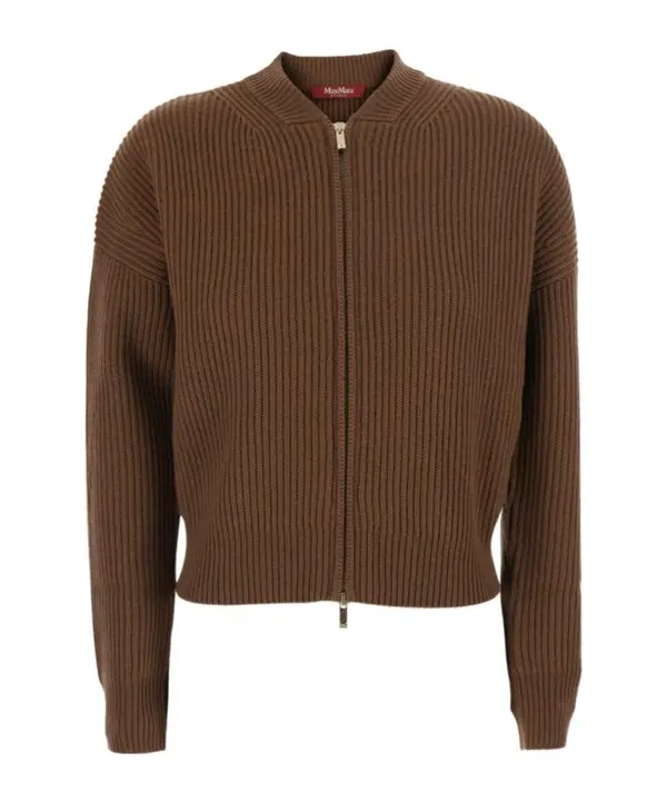 Max Mara Ribbed-knit Zip-up Cardigan - Brown