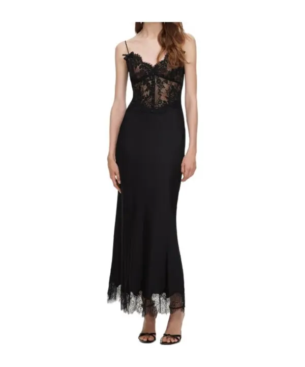 SELF-PORTRAIT Satin Lace Midi Dress
