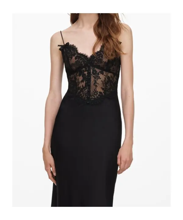 SELF-PORTRAIT Satin Lace Midi Dress