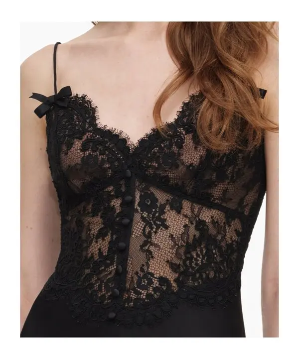 SELF-PORTRAIT Satin Lace Midi Dress