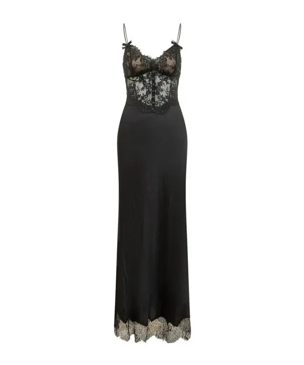 SELF-PORTRAIT Satin Lace Midi Dress - Black