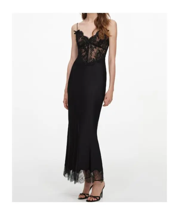 SELF-PORTRAIT Satin Lace Midi Dress