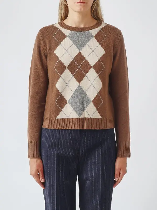 Max Mara Argyle Pattern Crew Neck Sweater - Brown