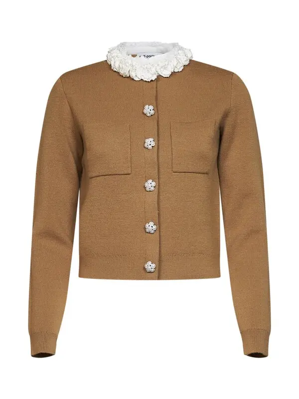 SELF-PORTRAIT Embellished Knit Cardigan - Brown