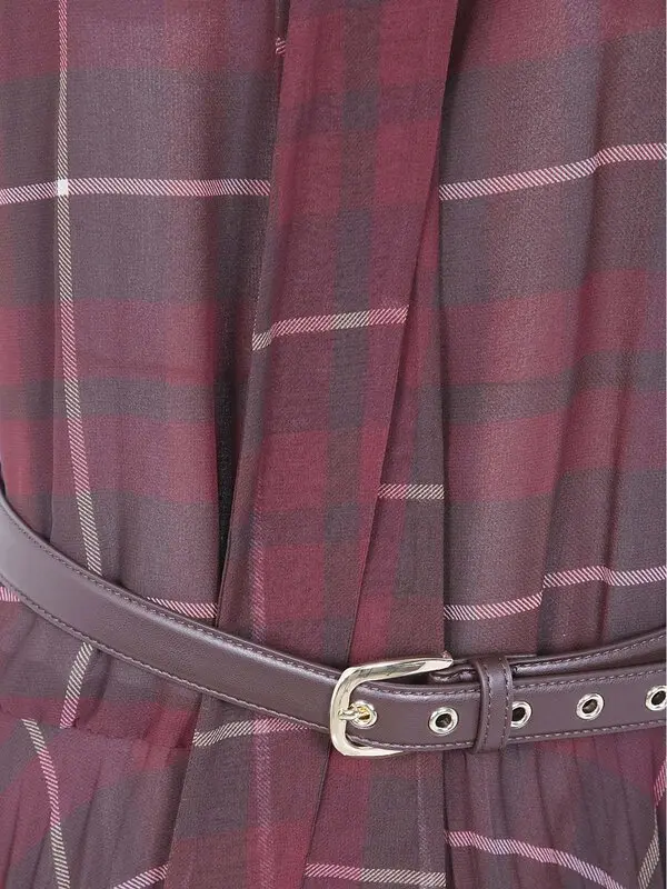 Max Mara Check Patterned Pleated Dress - Checked / Red