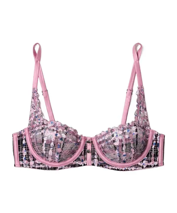 FLEUR DU MAL Gabrielle Silk-blend Satin-trimmed Embroidered Tulle Soft-cup Balconette Bra - Pink