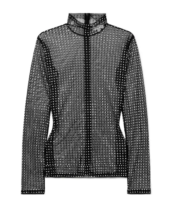 A.L.C. James Crystal-embellished Mesh Turtleneck Top