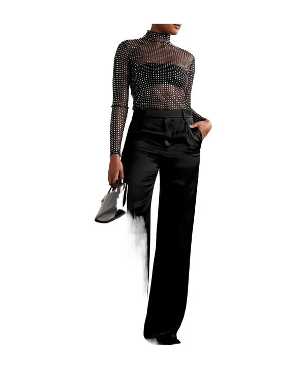A.L.C. James Crystal Embellished Mesh Turtleneck Top
