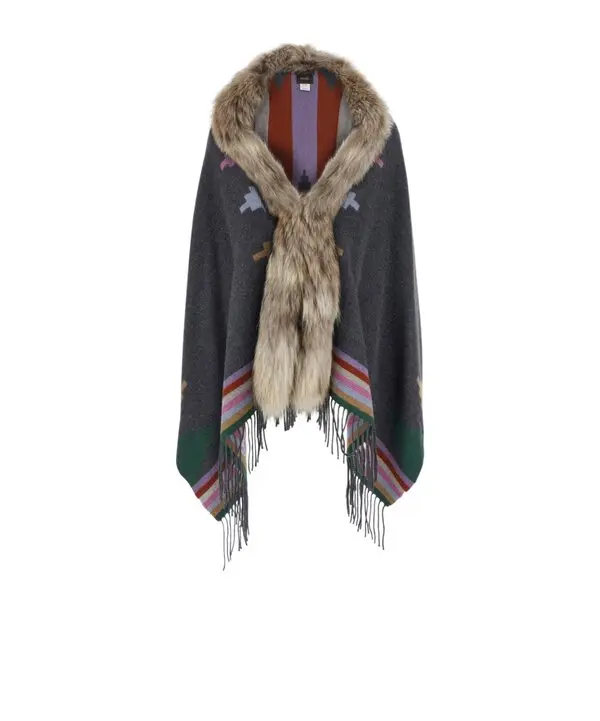 BAZAR DELUXE Navajo Trimmed Cape - Grey
