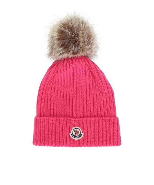 Moncler Pom-pom Ribbed Beanie Hat - Pink