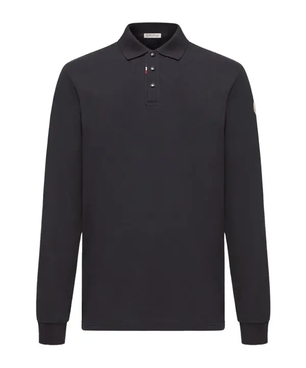 Moncler Logo Cotton Piquet Polo Shirt - Dark Blue