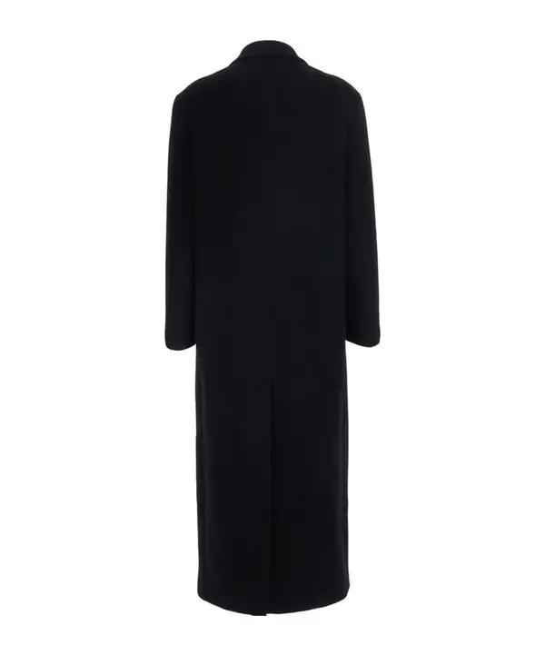 Pinko Long Double-breasted Coat In Wool-blend Fabric - Black
