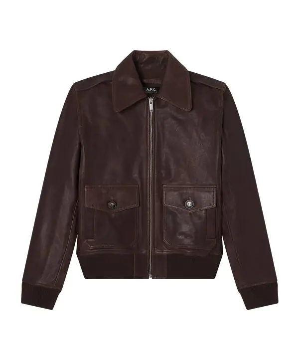 A.p.c. Long-sleeved Leather Jacket - Brown