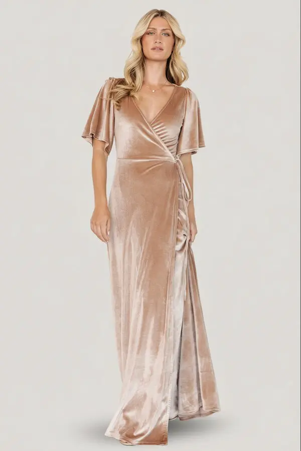 XH TEXTILES Meghan Velvet Wrap Maxi Dress - Champagne