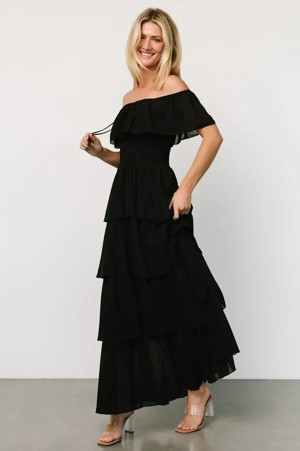 XH TEXTILES Carina Off Shoulder Floral Maxi Dress - Black