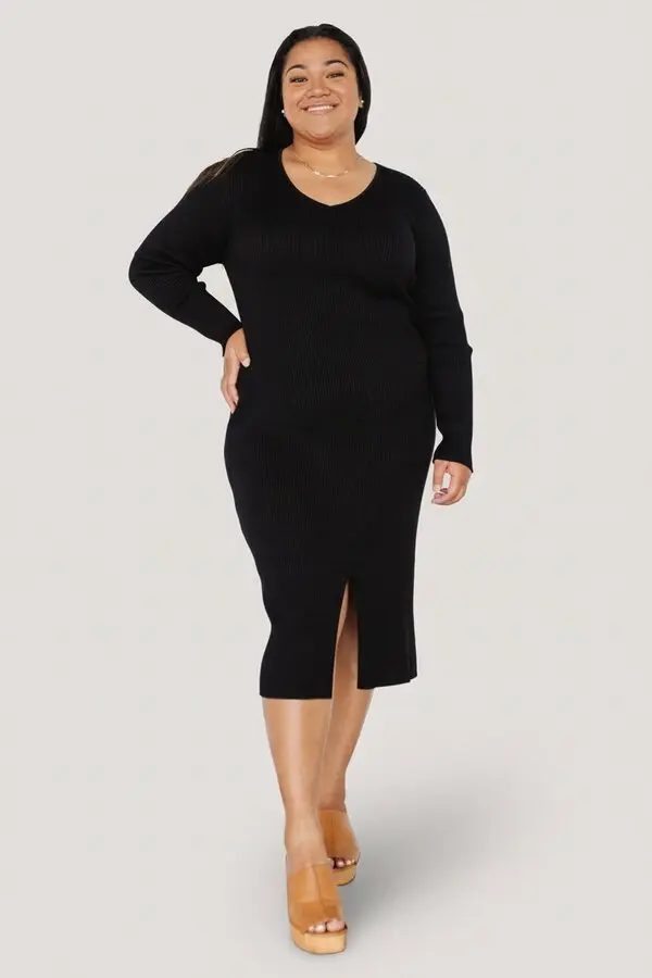 SKIES ARE BLUE Fairmount Ribbed Midi Dress - Black
