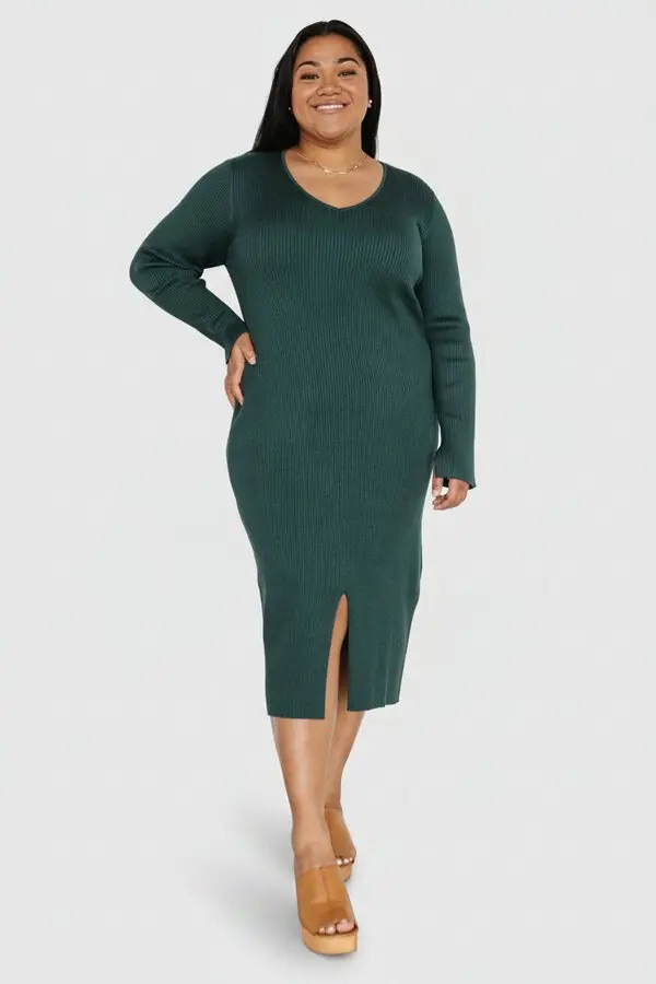 SKIES ARE BLUE Fairmount Ribbed Midi Dress - Green