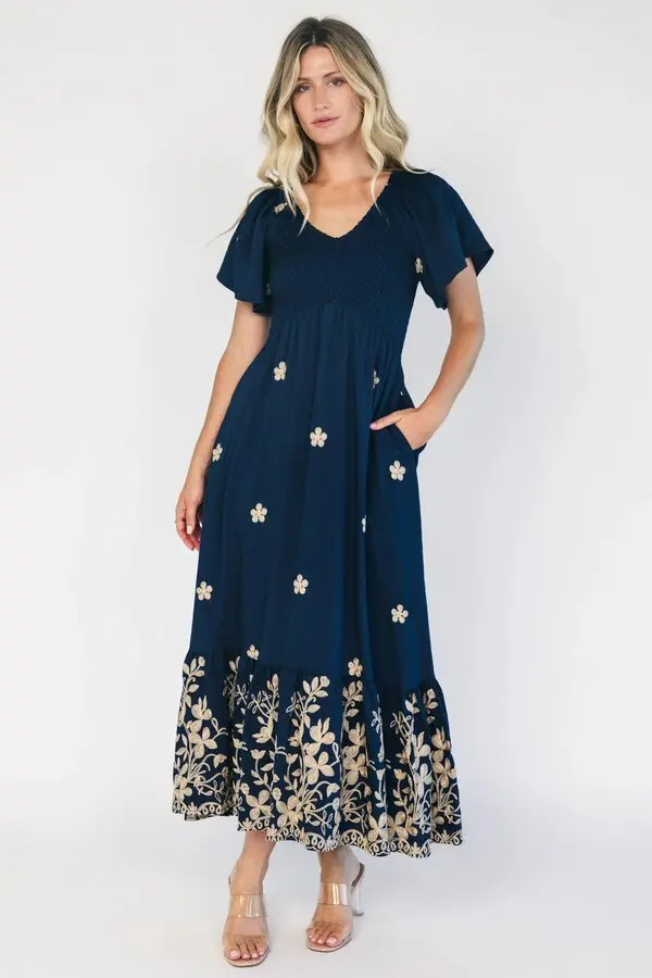 XH TEXTILES Atlantic Embroidered Maxi Dress