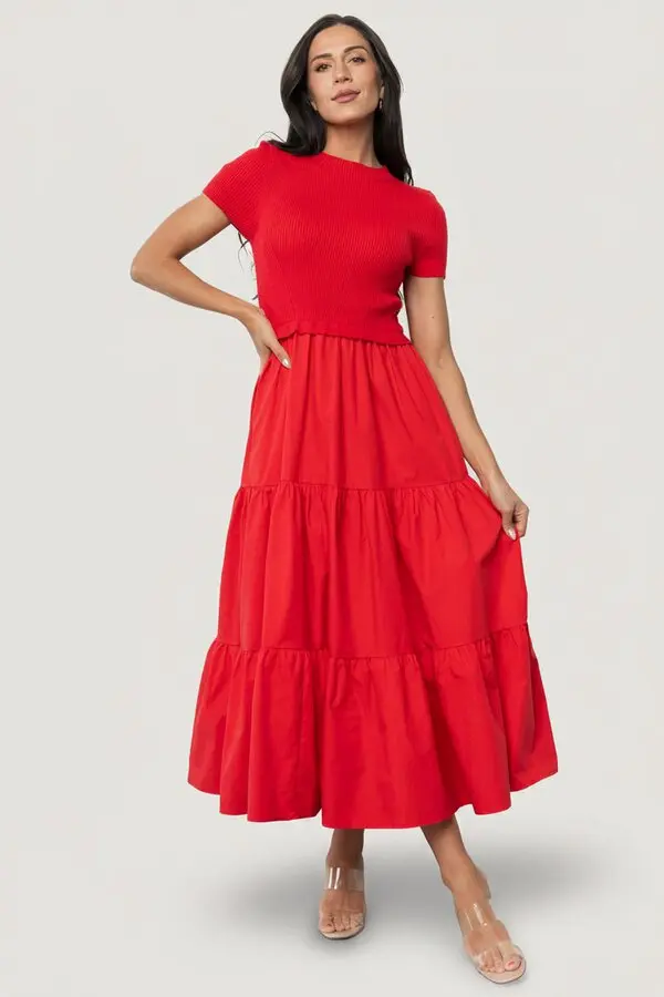 GILLI Devotion Tiered Dress - Red
