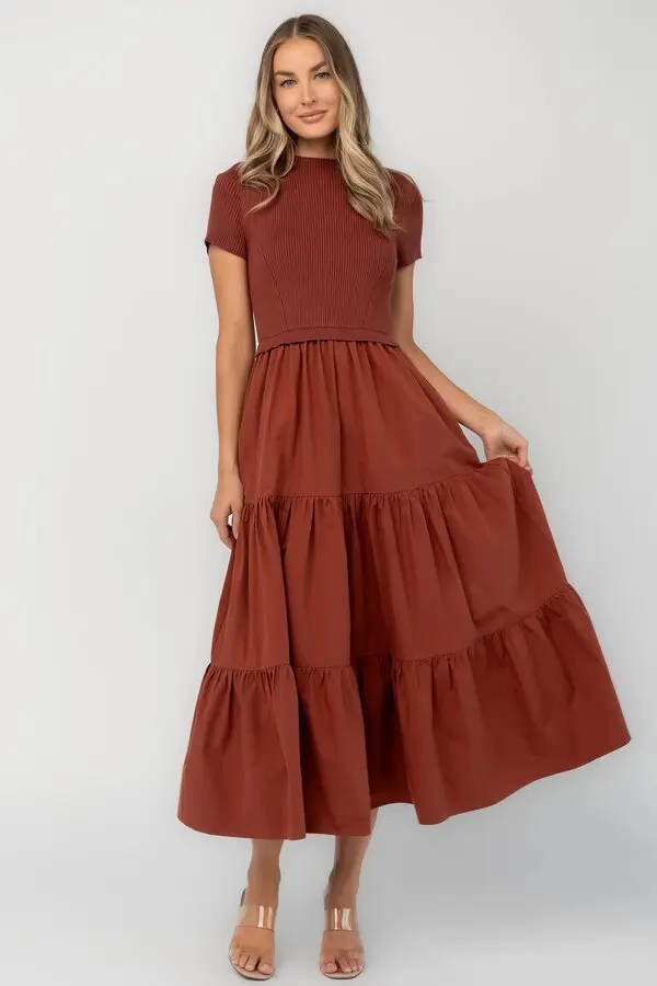 GILLI Devotion Tiered Dress - Rust