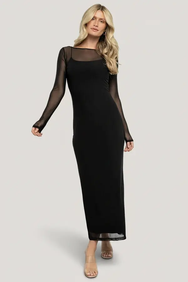 XH TEXTILES Darya Mesh Midi Dress - Black