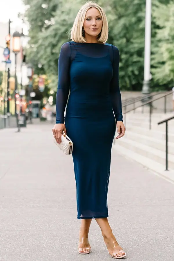 XH TEXTILES Darya Mesh Midi Dress - Navy