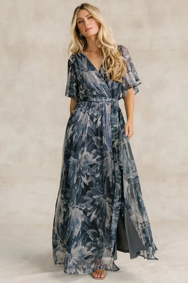 XH TEXTILES Navy And Gold Shimmer Maxi Dress - Blue Multi