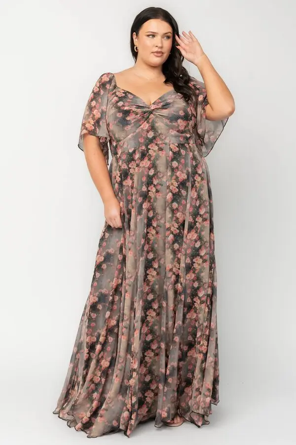 XH TEXTILES Floral Maxi Dress With Flutter Sleeves - Multi Floral