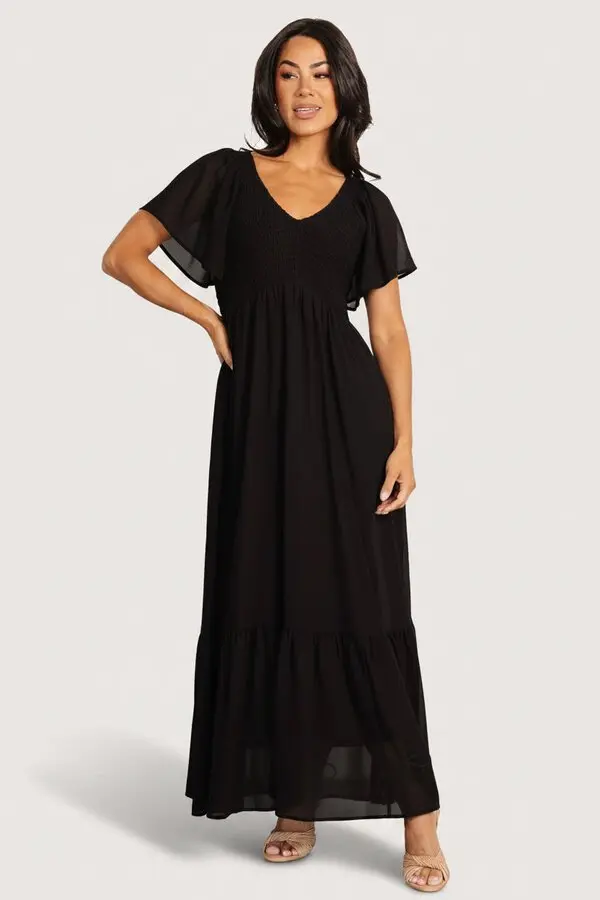 XH TEXTILES Monica Smocked Maxi Dress - Black