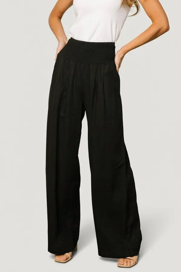 AAKAA Parvati Smocked Waist Pants - Black
