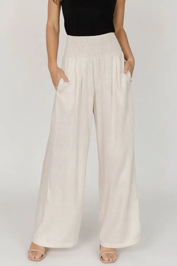 AAKAA Parvati Smocked Waist Wide-leg Pants - Natural
